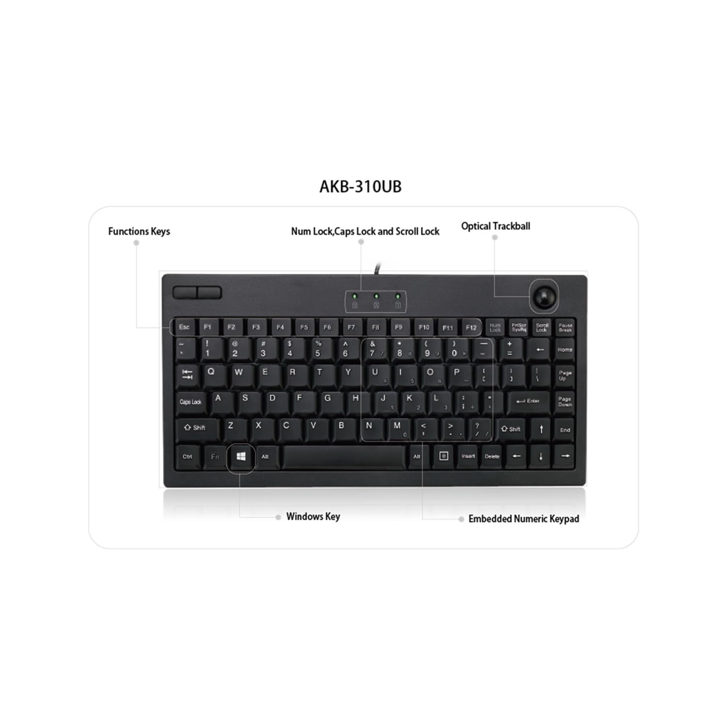 Adesso AKB-310UB - Mini Trackball USB Keyboard, Black